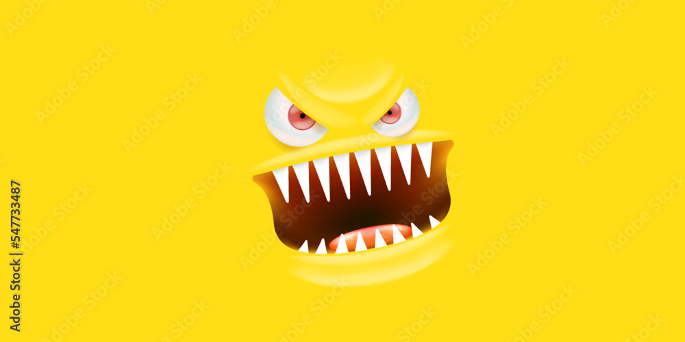 Vector angry yellow monster face with open mouth with fangs and evil ...