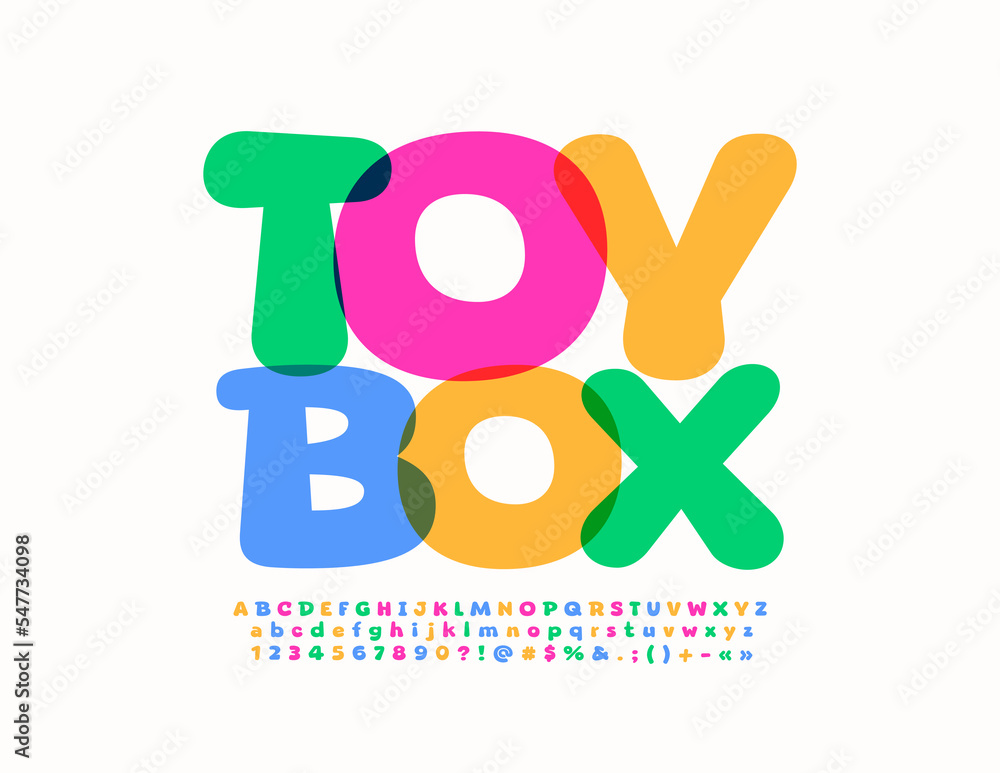 Vector artistic Emblem Toy Box. Bright Watercolor Font. Cute Kids ...