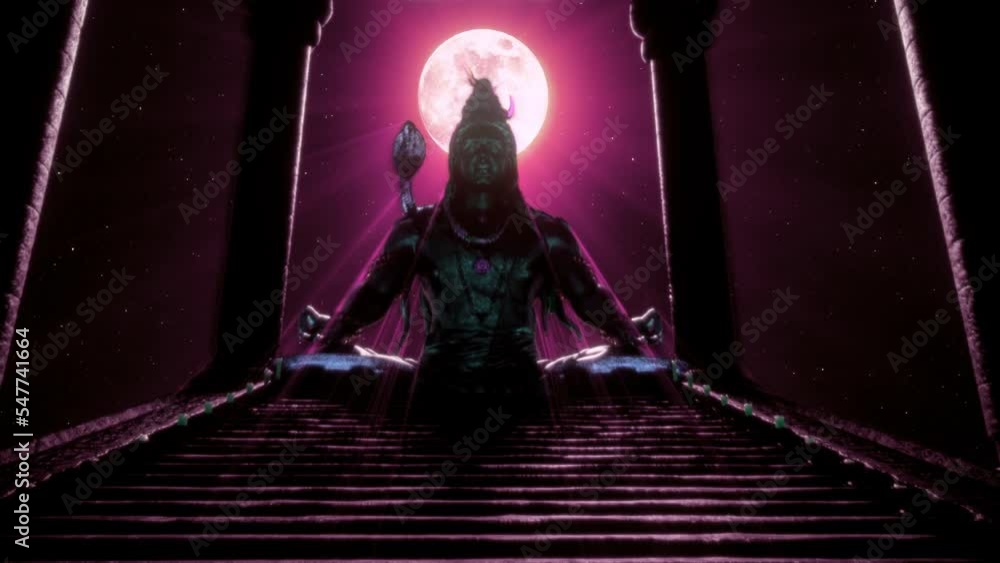 Hindu Lord Shiva color changing temple universe background bright moon ...