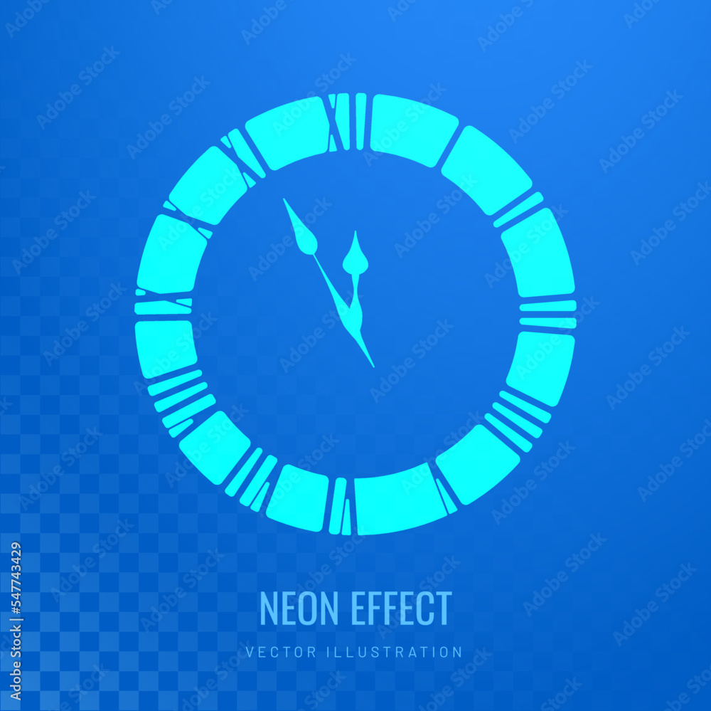 Clock light effect in digital futuristic style. Glowing clock ...