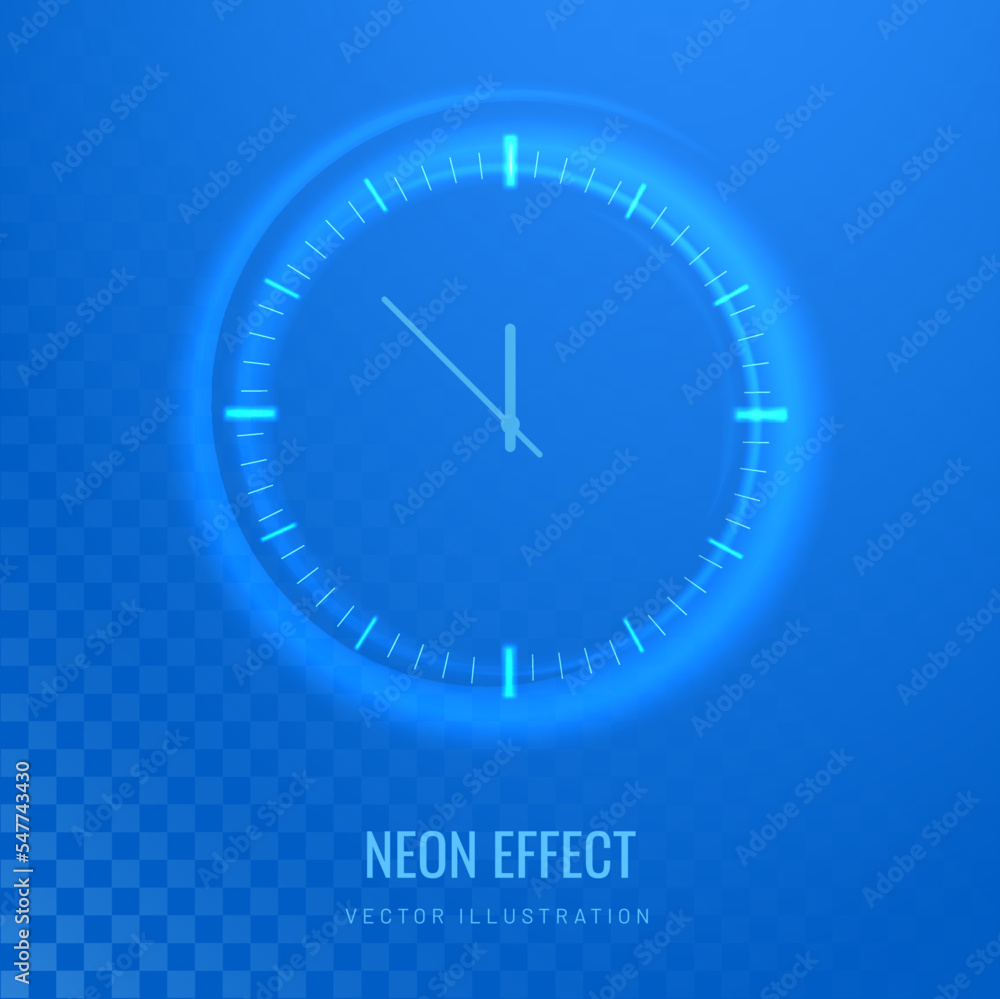 Clock light effect in digital futuristic style. Glowing clock ...