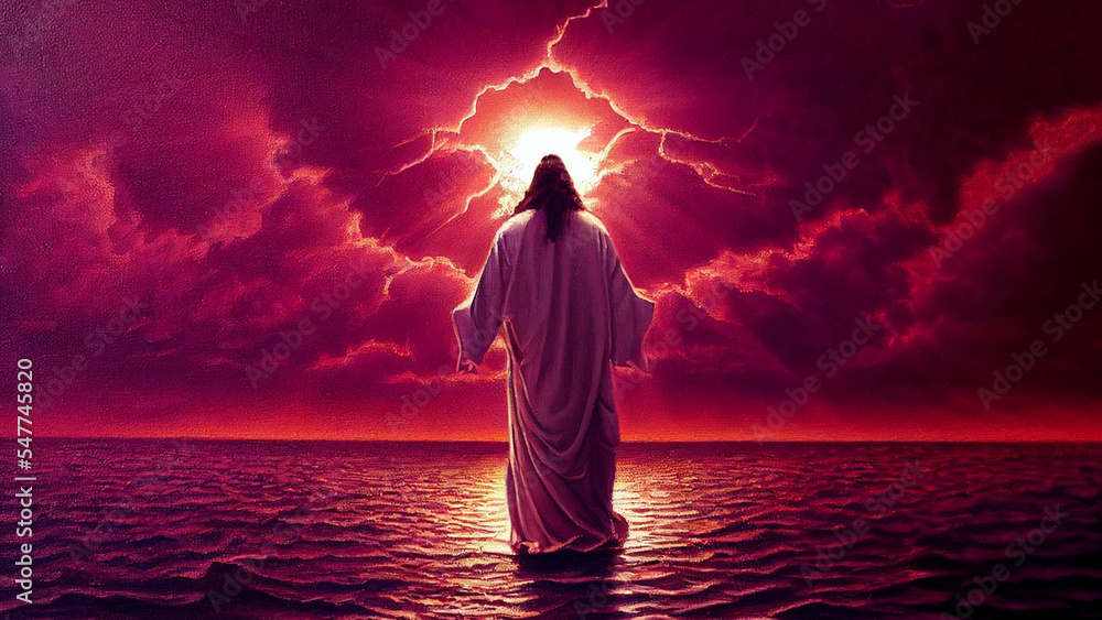 Jesus Christ talking with God and walking on the water Stock ...