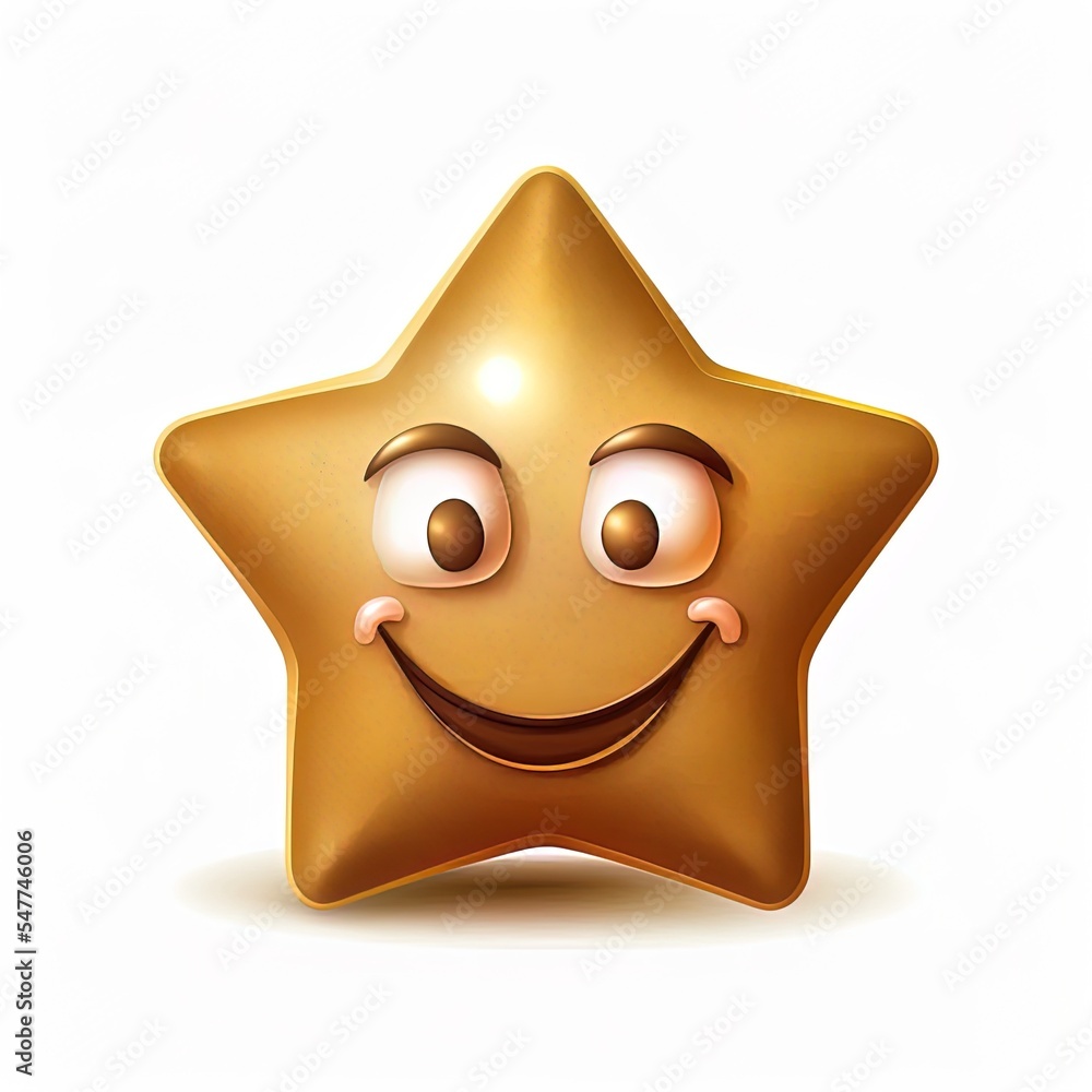 Starry eyed emoji. Golden stars for eyes excited emoticon with open ...