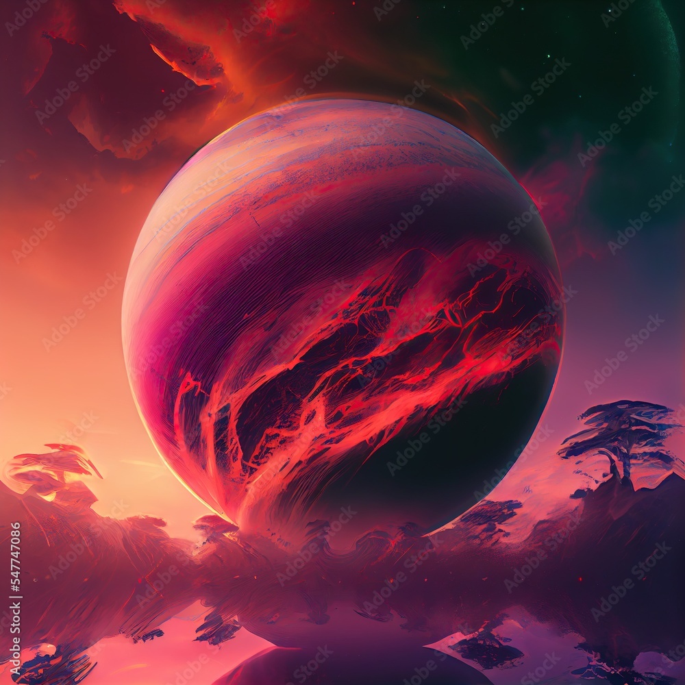 Fictional retro neon alien planet background. generative ai Stock ...