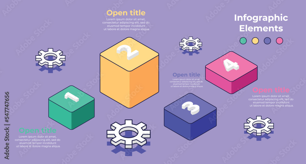 Business process chart infographics with 4 step cubes. Isometric ...
