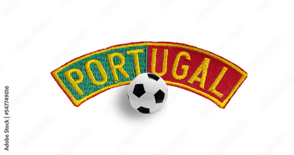Banner com cores de Portugal em forma de arco com uma bola de futebol ...