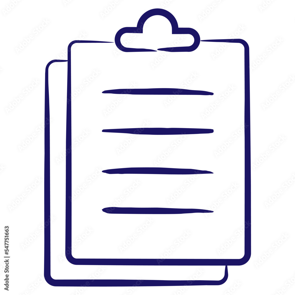 Clipboard and stapled stack of paper documents for writing. Simple ...