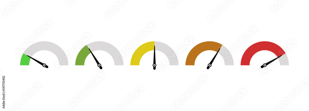 Dashboard colorful speedometer icons set. Tachometer icon isolated ...