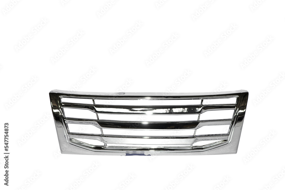 Shiny metallic car radiator grill with horizontal slots front view ...