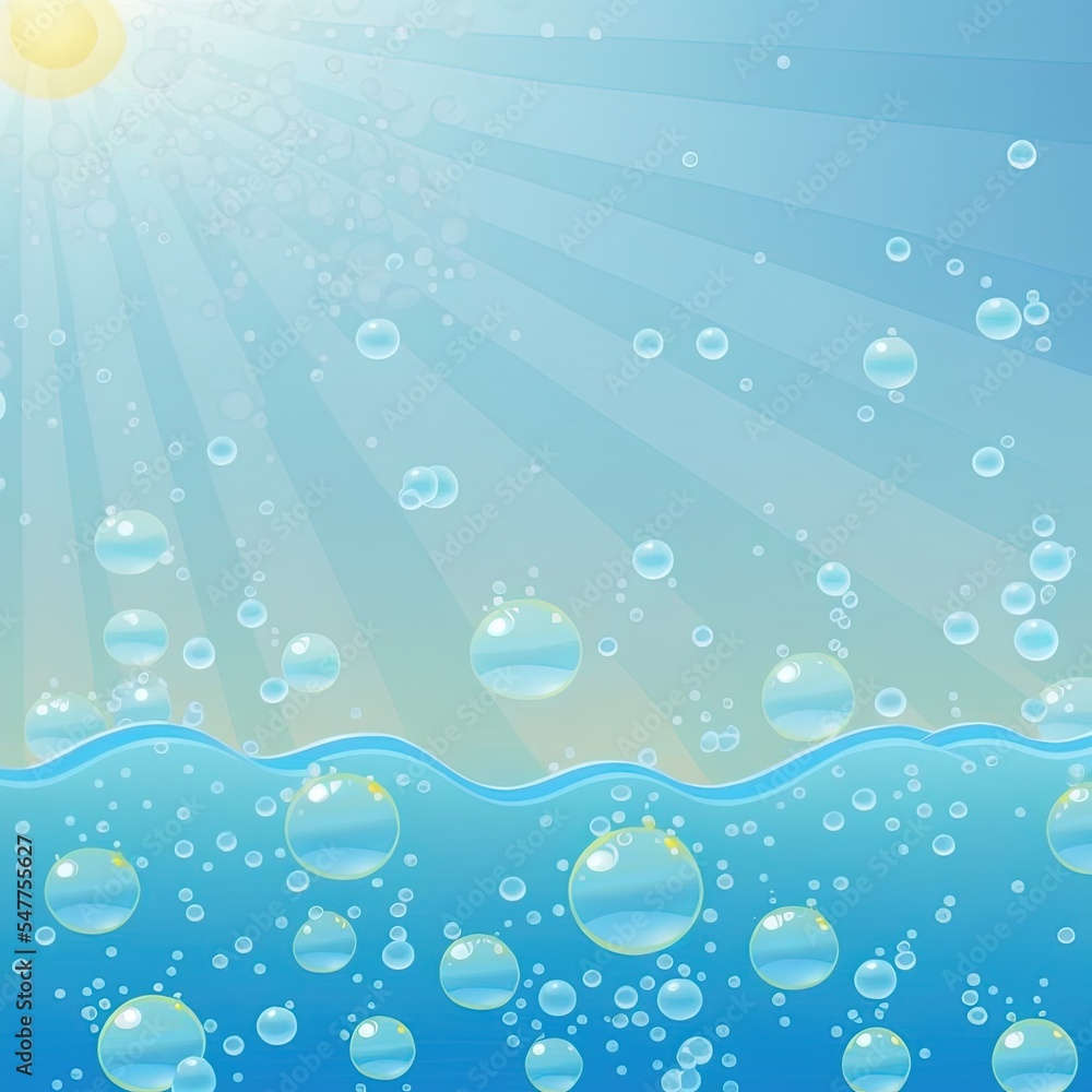 Cartoon sea background with sun light and bubbles. 2d illustrated ...