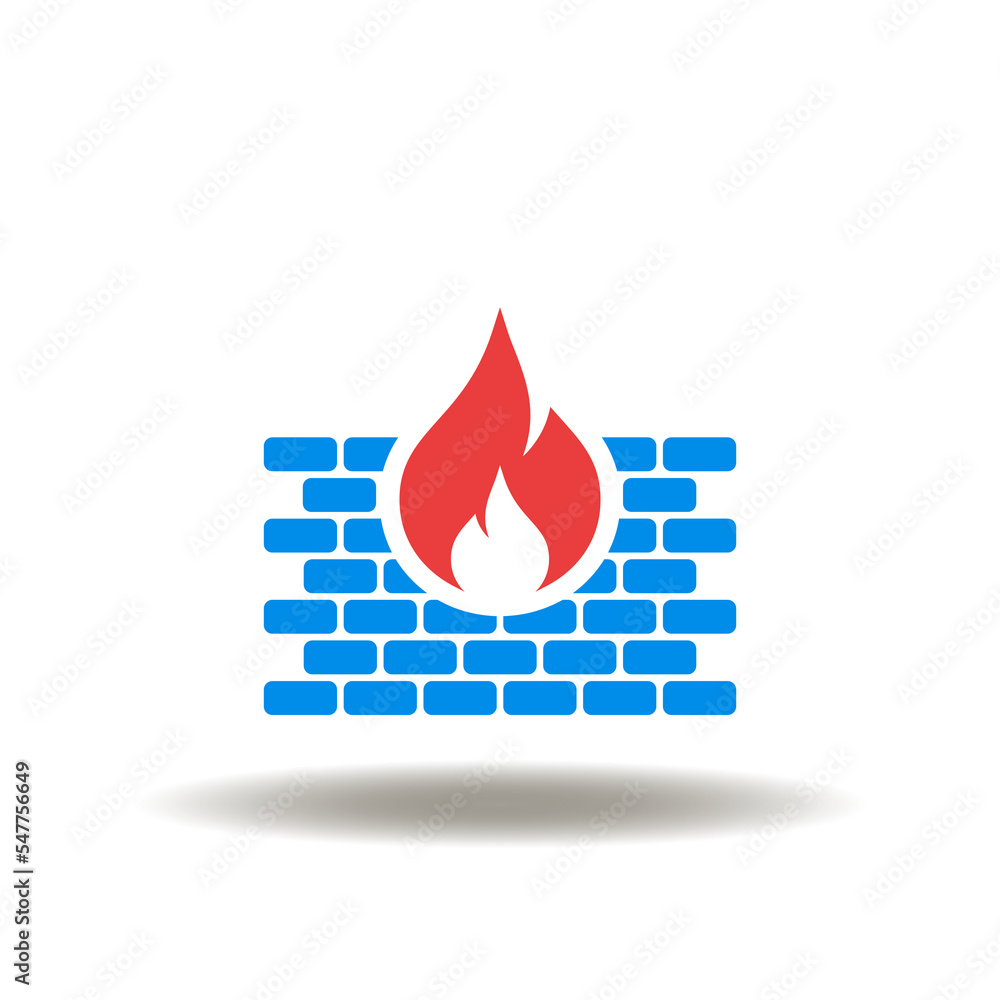 Vector illustration of brick wall fire flame. Icon of firewall. Symbol ...