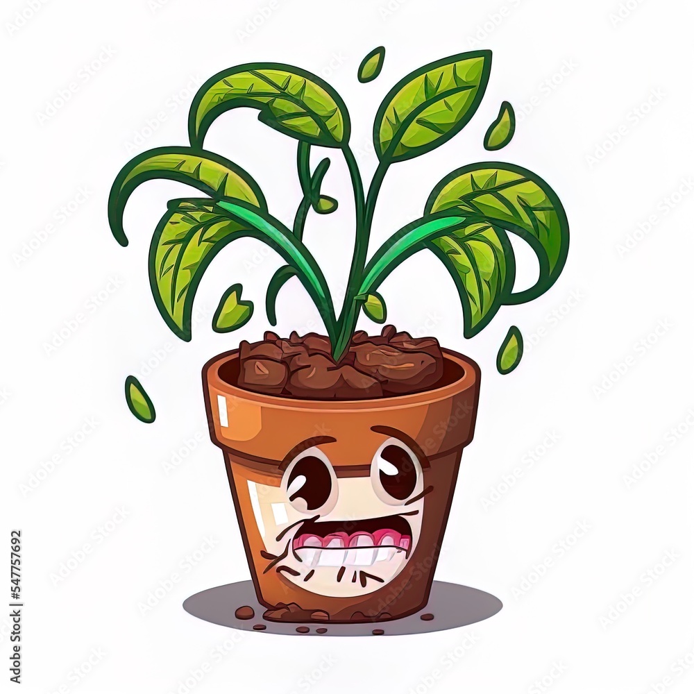 Cartoon flower, wither plant in pot, green leaf wilting and faded, 2d ...