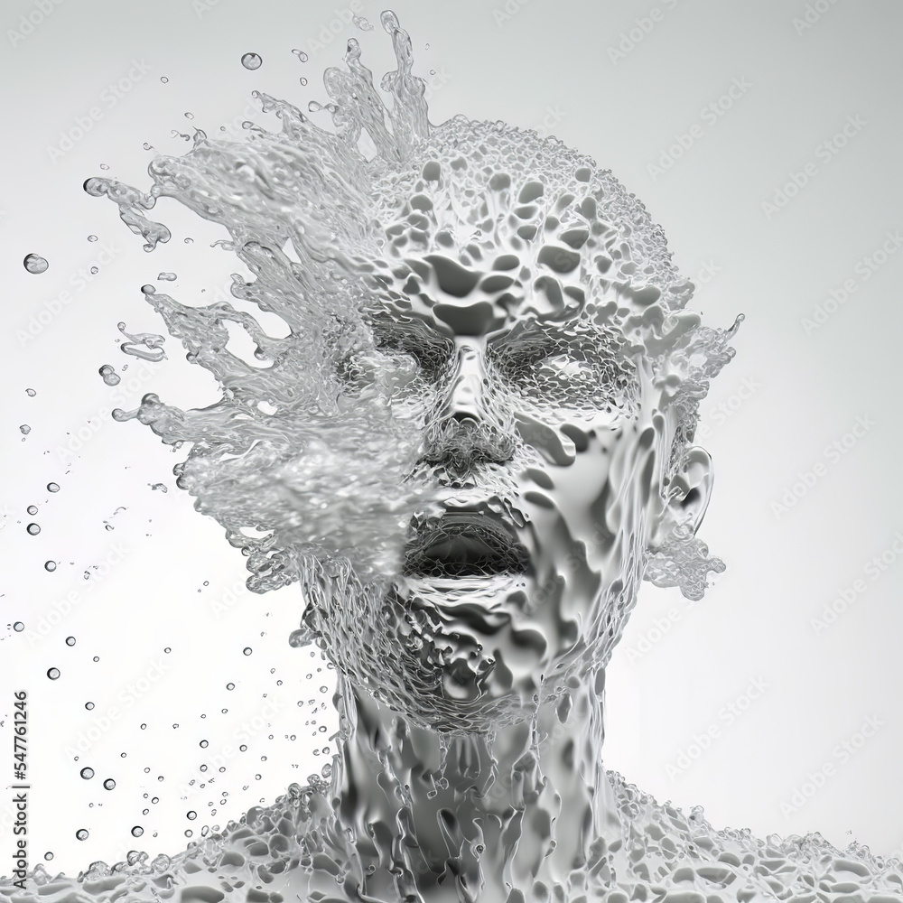 Artistic illustration of a human face formed with a splash of water ...