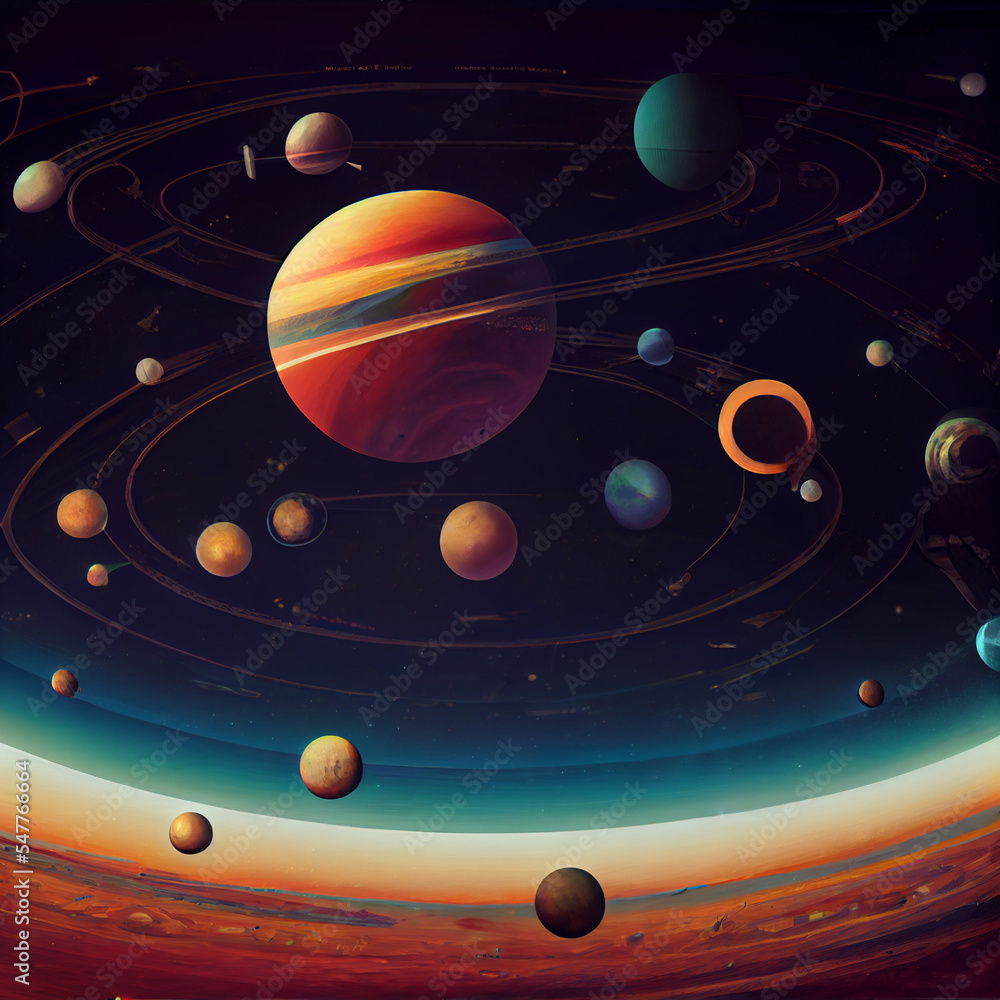 Parade of planets. A rare cosmic phenomenon. Stock Illustration | Adobe ...