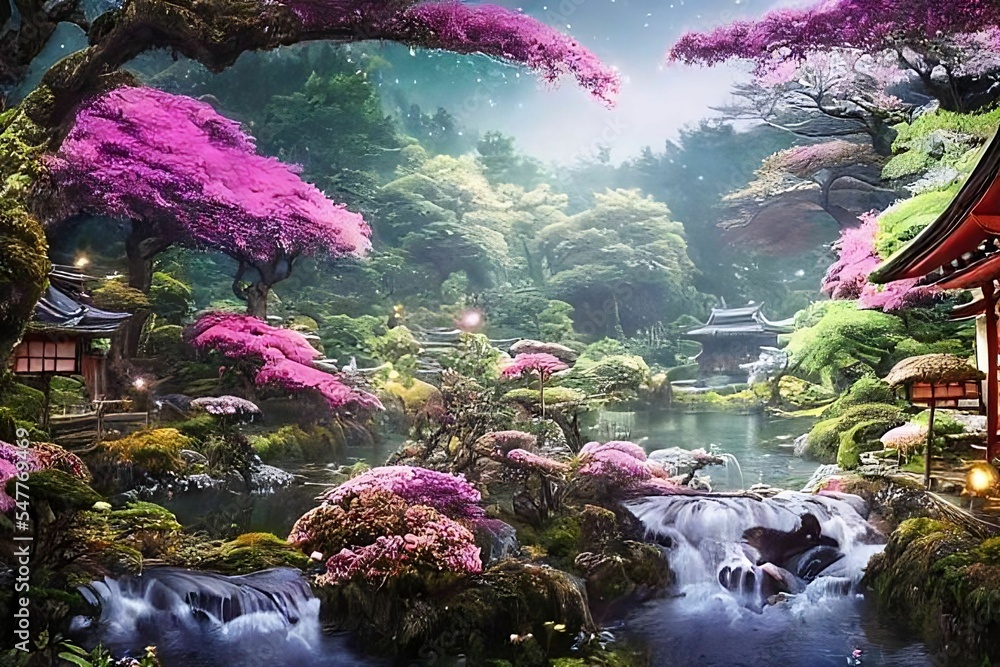 Beautiful 3D Nature and landscape wallpaper Stock Illustration | Adobe ...