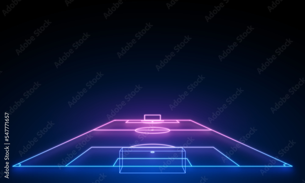 Blue-purple illuminate 3d footbal field. Abstract cosmic vibrant color ...