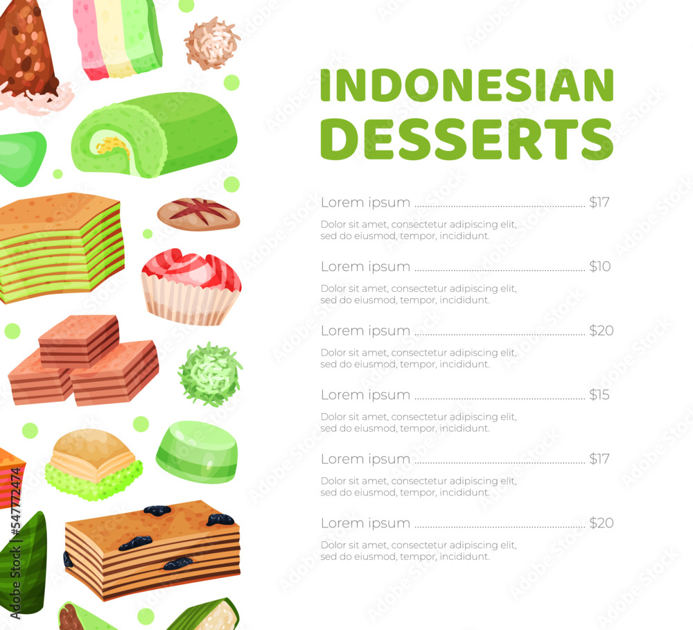 Traditional Indonesian desserts menu banner. Restaurant or cafe menu ...