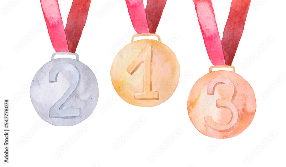watercolor sketch of medals on white background Stock Illustration ...