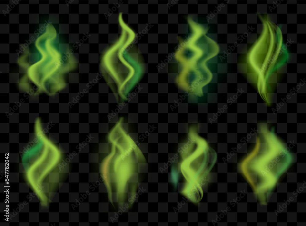 Vector realistic illustration collection of stinky toxic trail vapour ...