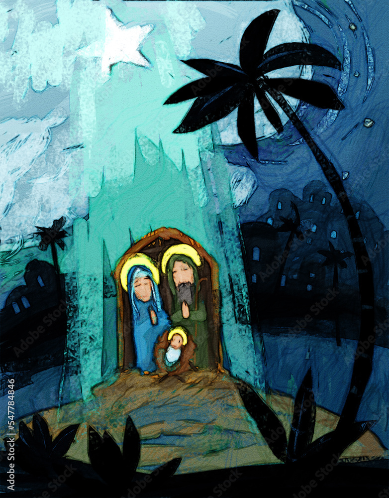 cartoon illustration of the holy family traditional scene Stock ...