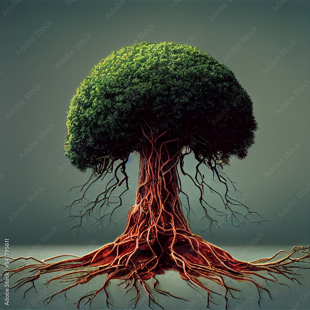 Tree and root system.Concept on an ecological theme. Stock Illustration ...