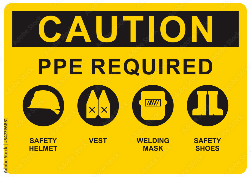 Work safety warning signs. Obligation and mandatory to wear personal ...