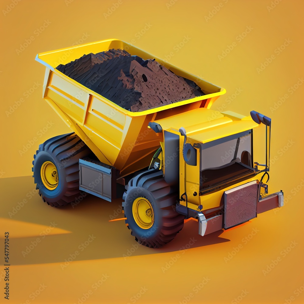 Cartoon dumper truck isometric model in 3d icon style, AI generated ...