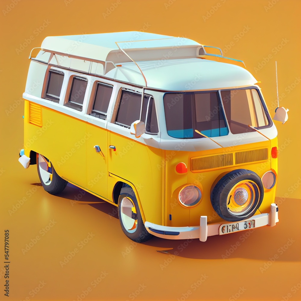Cartoon camper van isolated on yellow background. Isometric ...