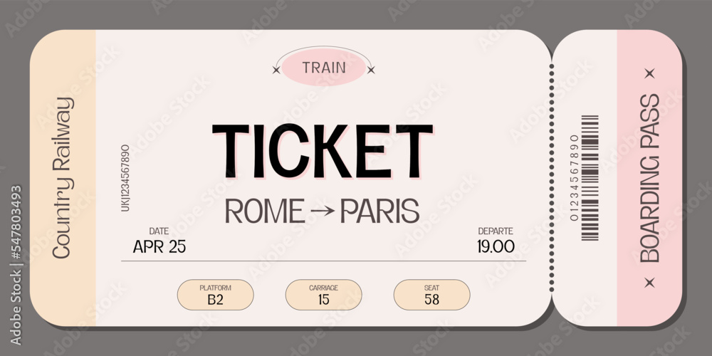 Minimal style ticket template. For transport, cinemas, concerts, club ...