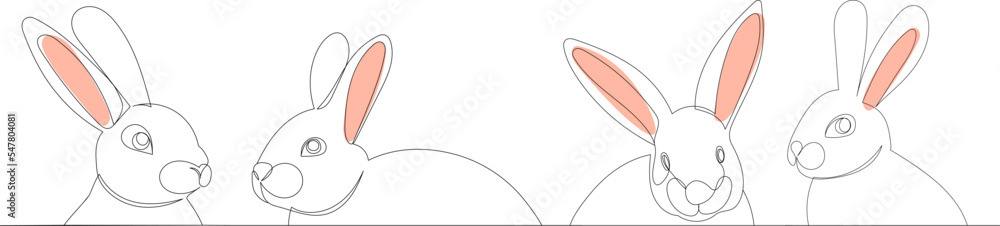 rabbits portrait continuous line drawing,vector, sketch Stock Vector ...