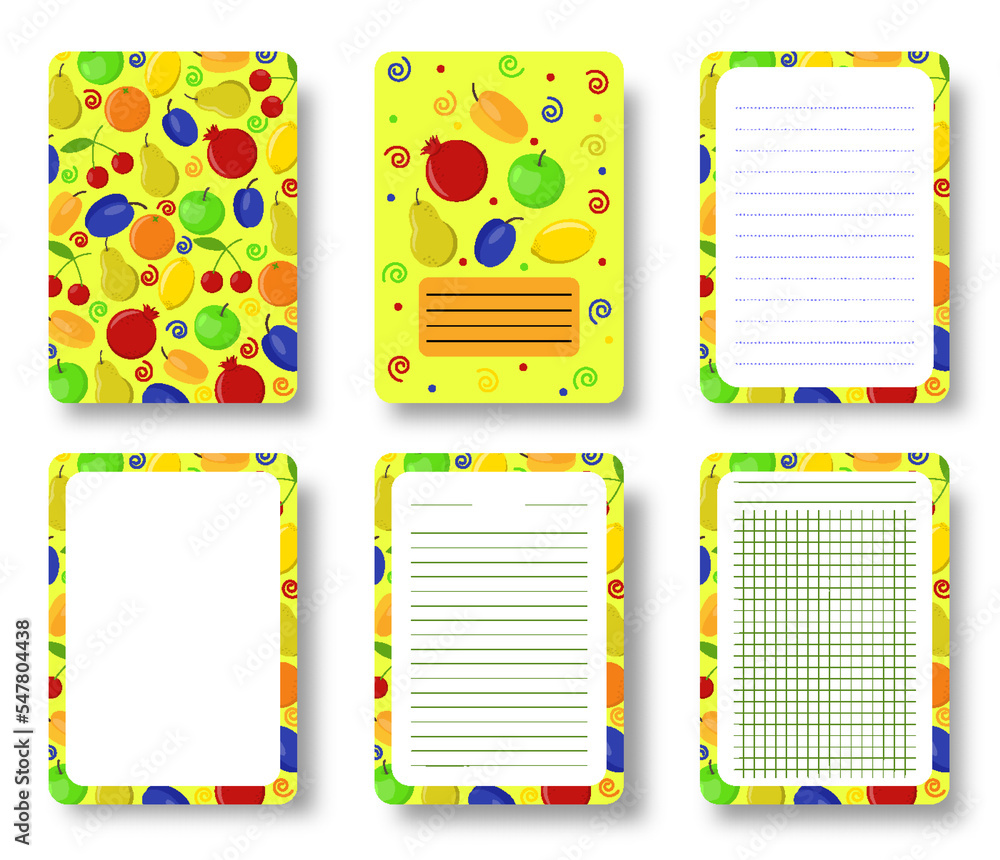Fruits berries notebook cover set. fruit berry pattern template with ...