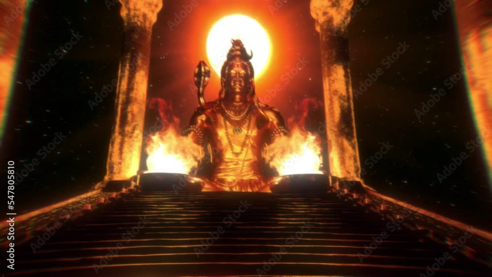 Powerful Fire Energy Lord Shiva Hindu temple vj loop 3d bright moon ...