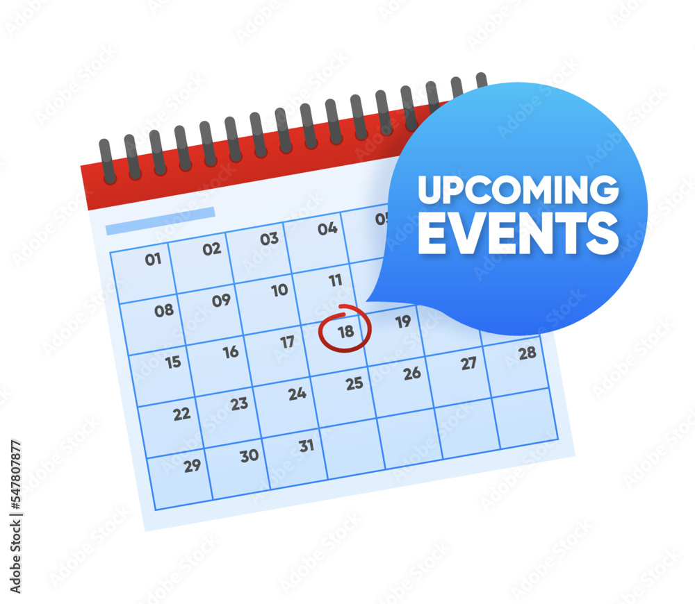 Upcoming events. Badge on calendar. Reminder isolated on white ...