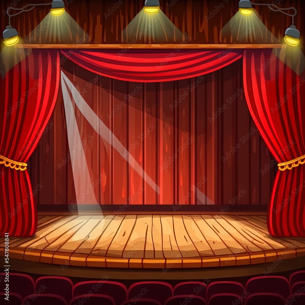 Parallax background for game, 2d cartoon theater stage with red ...