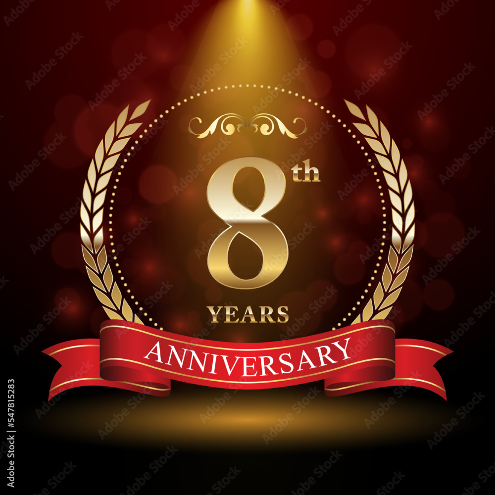 8th Anniversary. Anniversary logo design with Laurel wreath and red ...