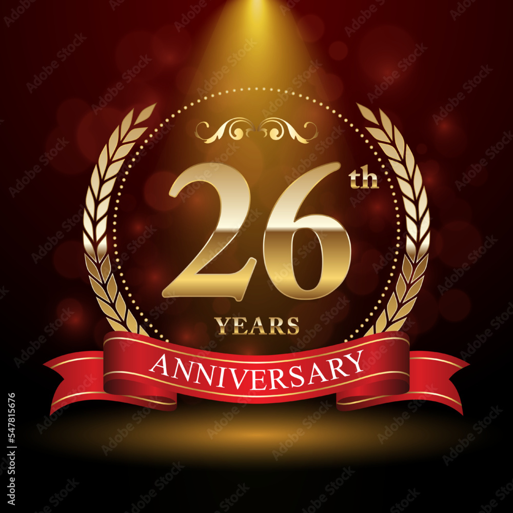 26th Anniversary. Anniversary logo design with Laurel wreath and red ...