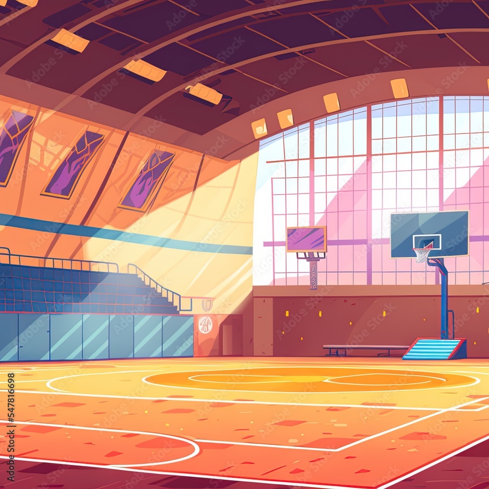 Empty basketball court cartoon illustration. 2d illustrated interior ...