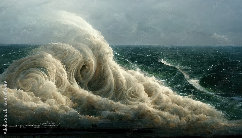 Spectacular scenery of gigantic tsunami-like wave at sea and ...