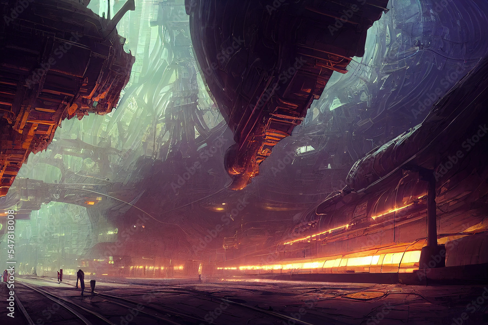 Poster Lifeless gloomy underground city street for futuristic scifi ...