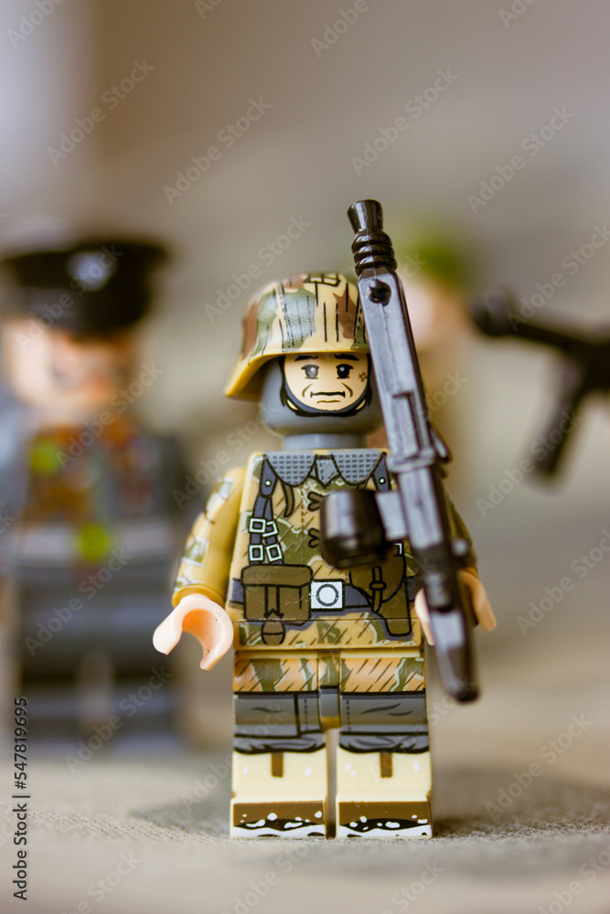 Kyiv, Ukraine. March 9, 2022. LEGO soldiers from Second World War. Toy ...