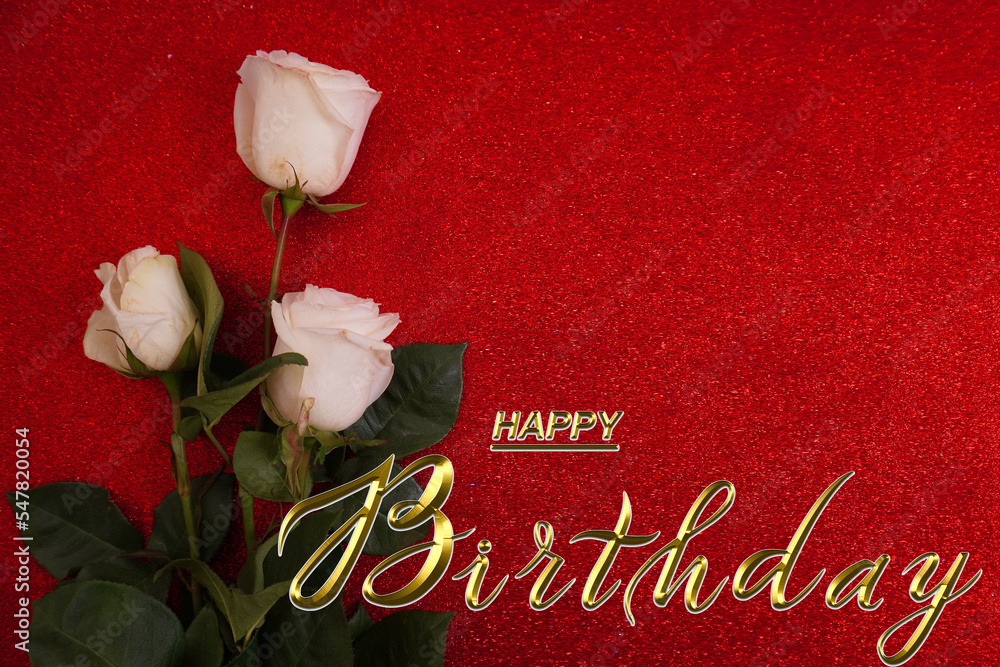 happy birthday card with flowers white roses Stock Photo | Adobe Stock