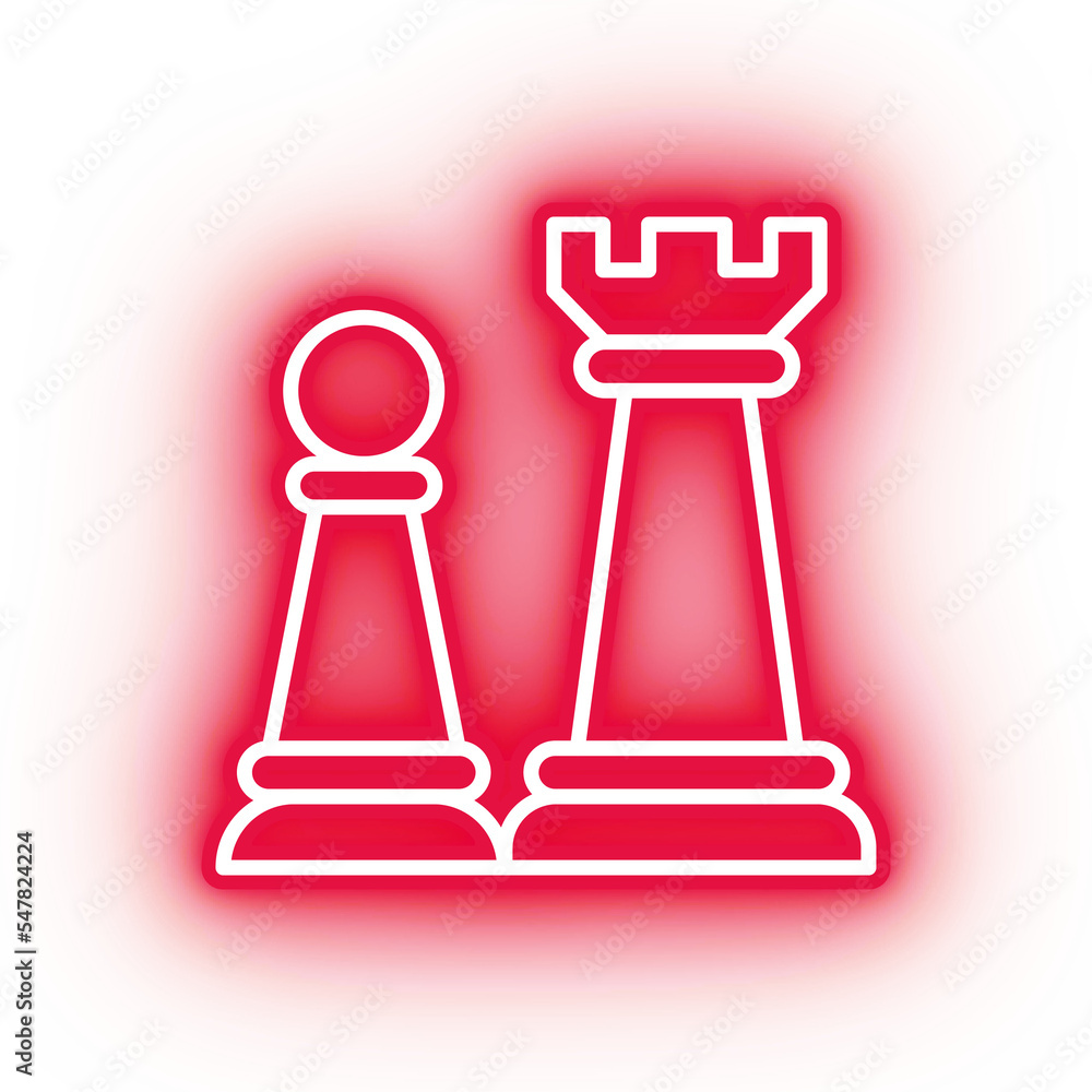ภาพประกอบสต็อก Neon red chess icon, castle and pawn on transparent ...