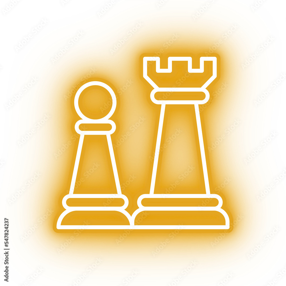Neon yellow chess icon, castle and pawn on transparent background Stock ...
