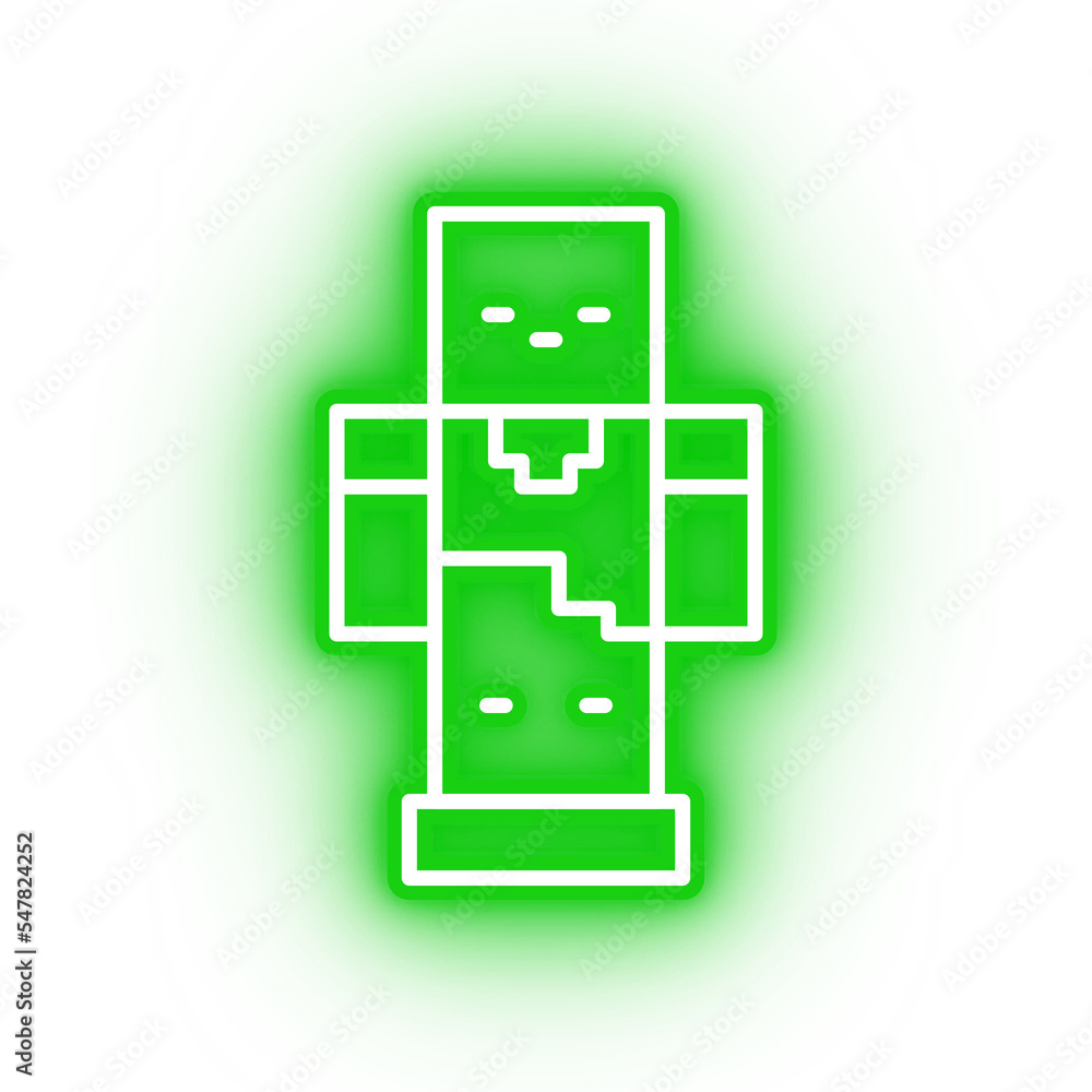 Neon green creeper icon, minecraft icon on transparent background Stock ...