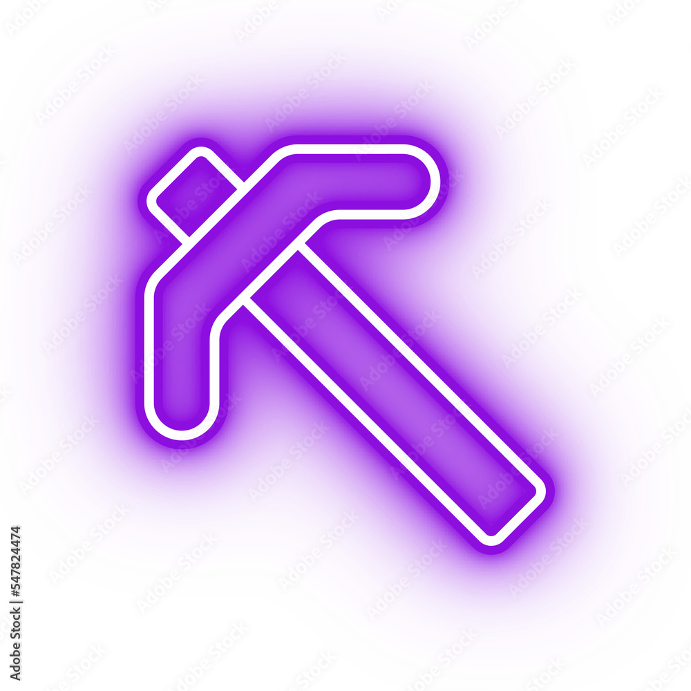 Neon purple pickaxe icon, mining tool on transparent background Stock ...