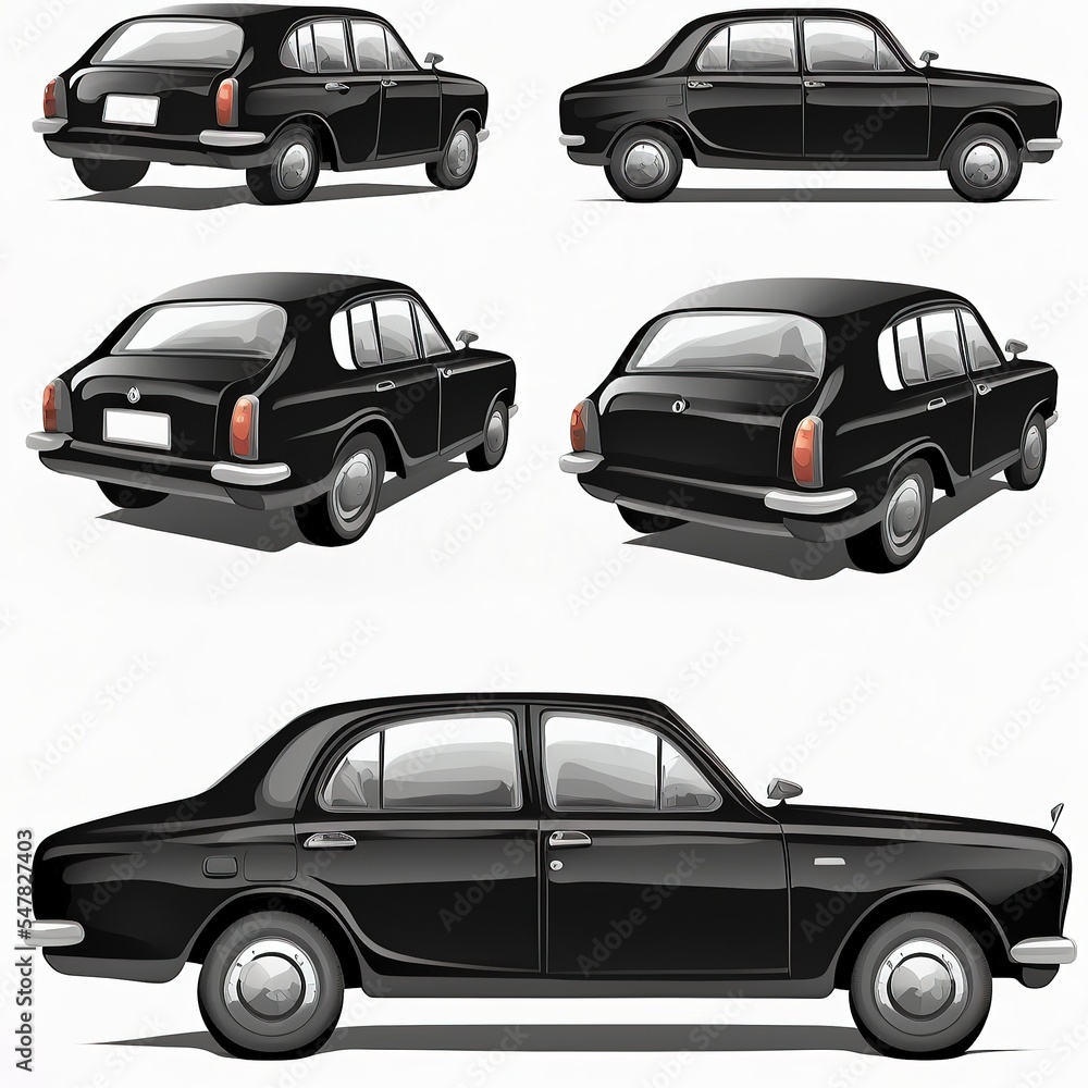 cartoon black car from the back, front and side view. Stock ...