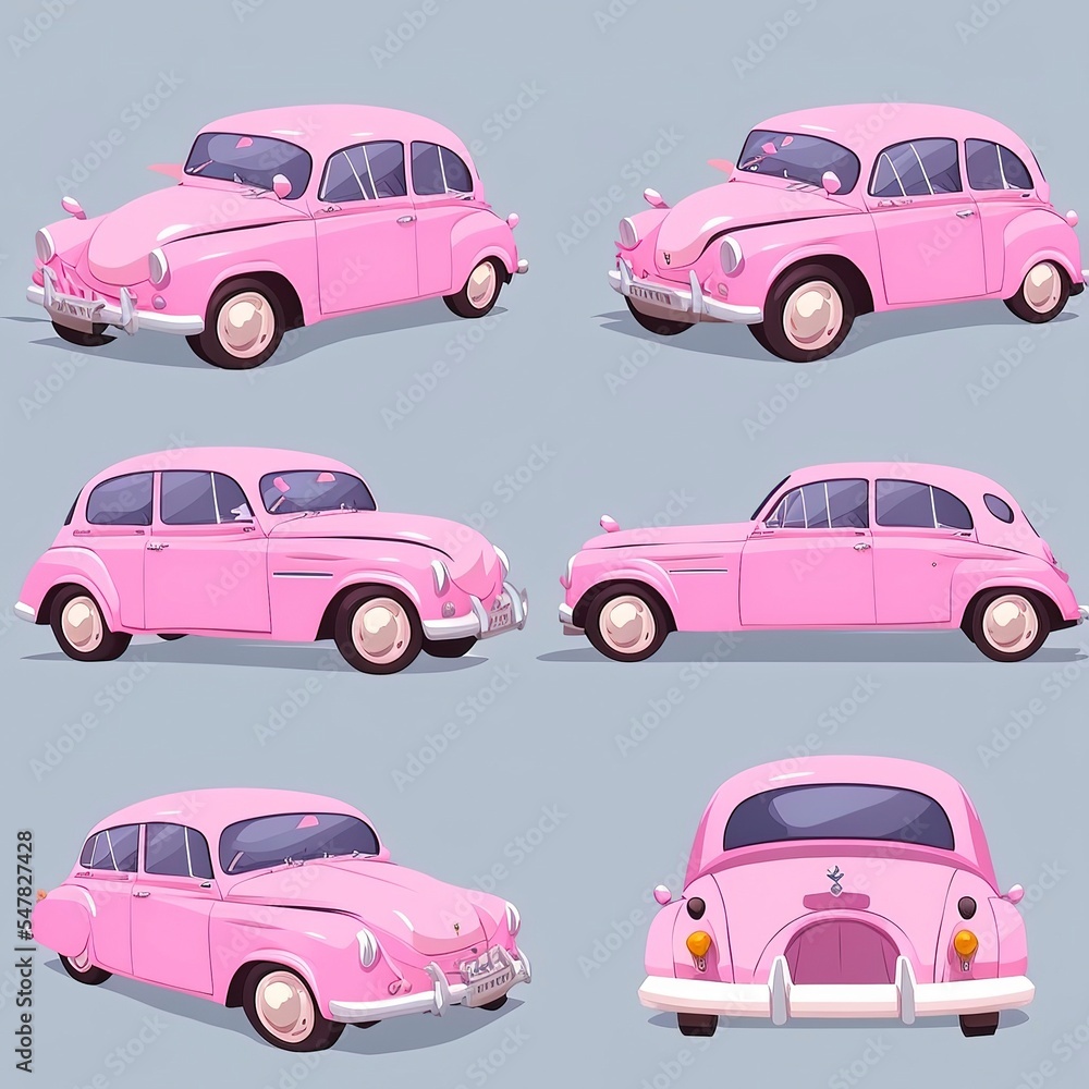 cartoon pink car from the back, front and side view. Stock Illustration ...