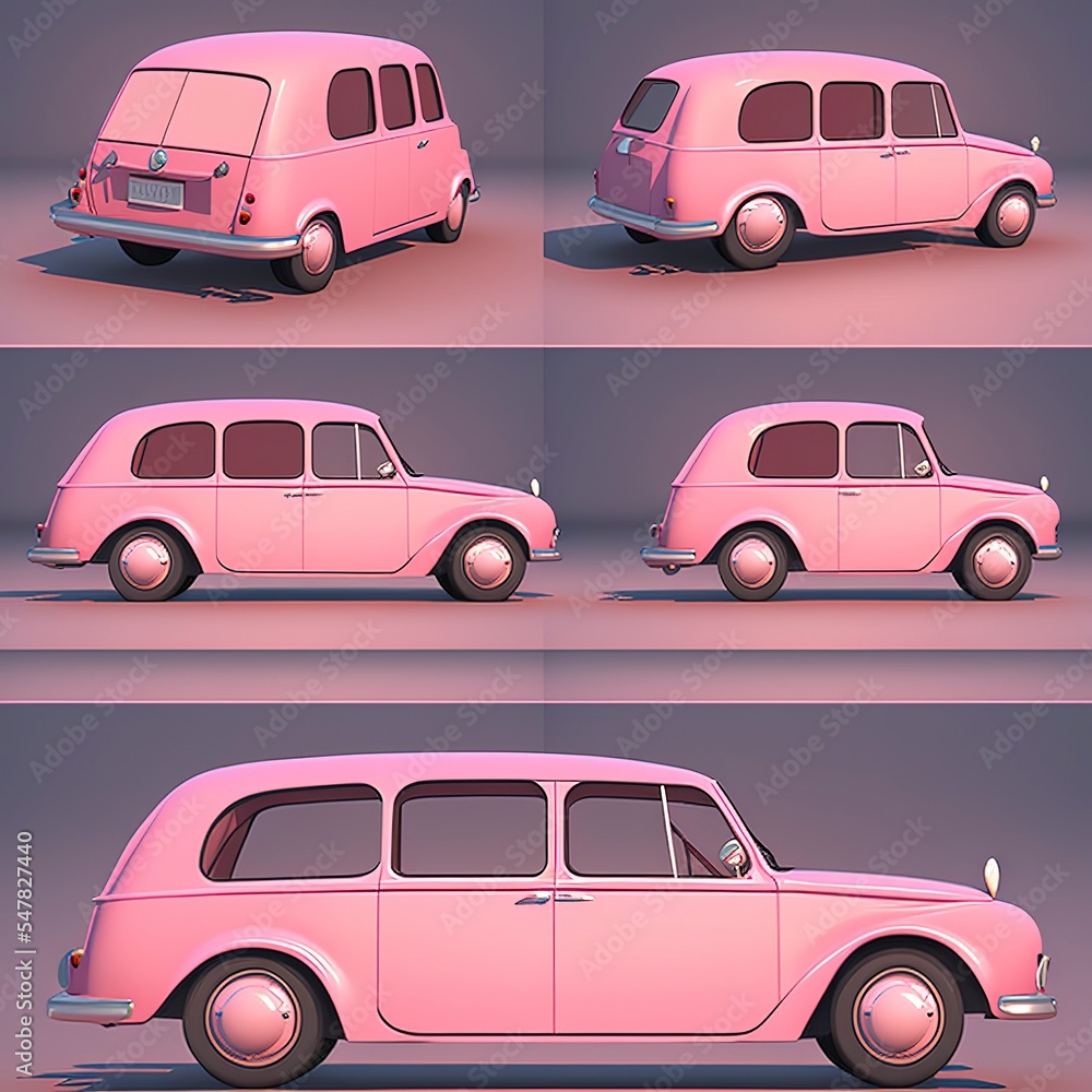 cartoon pink car from the back, front and side view. Stock Illustration ...