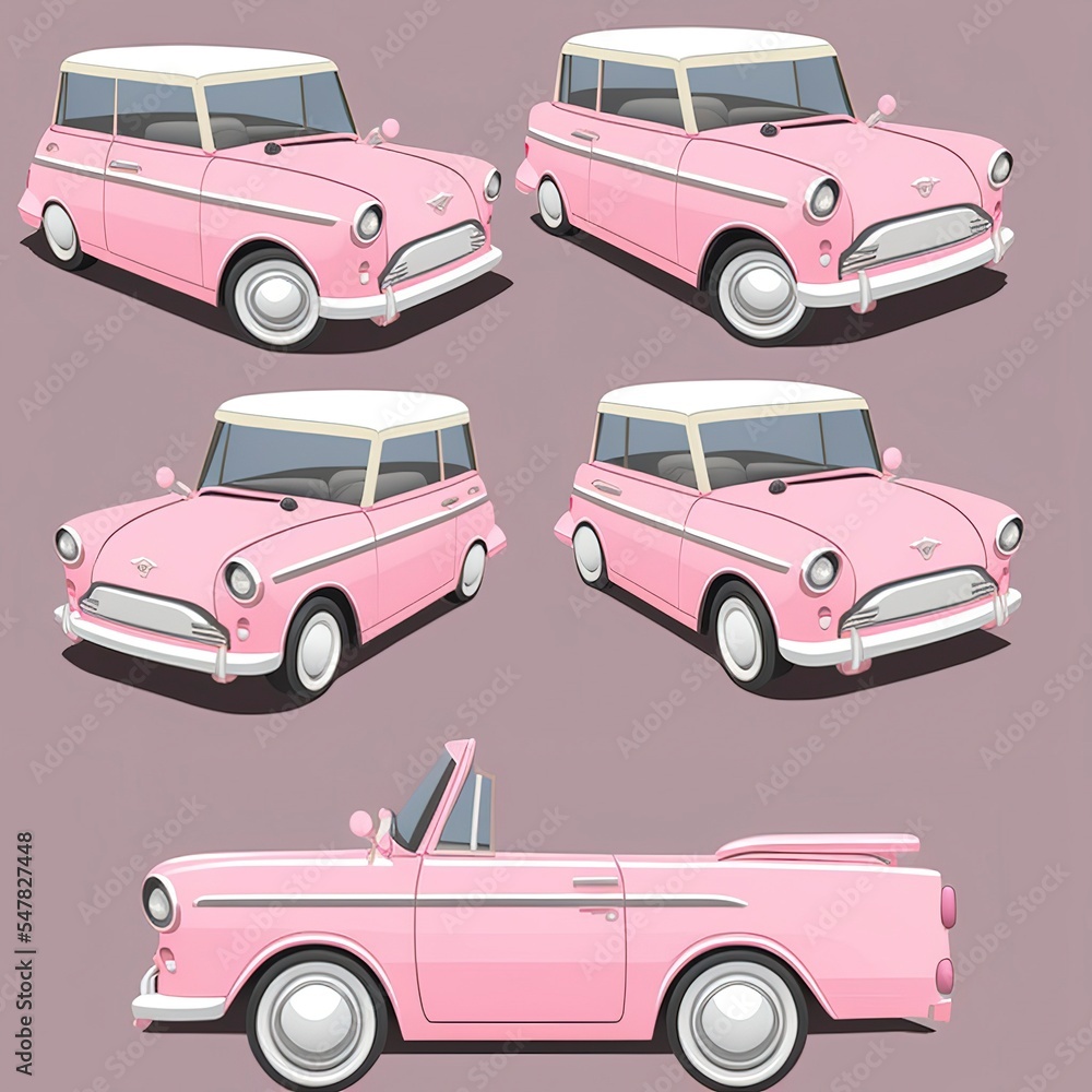 cartoon pink car from the back, front and side view. Stock Illustration ...