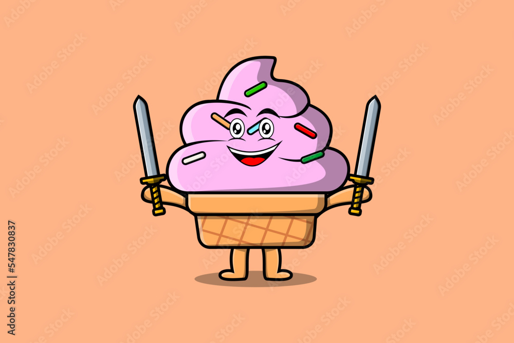 Cute cartoon Ice cream character holding two sword in 3d modern design ...